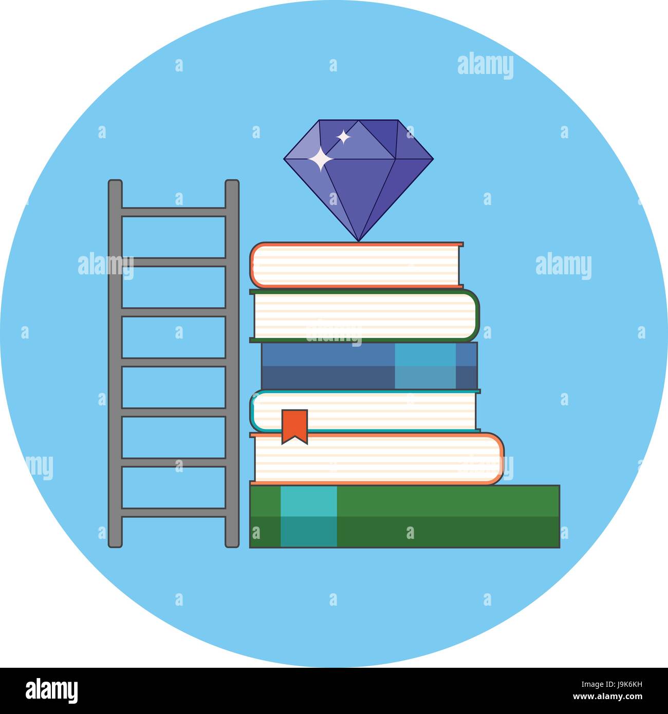 Way to knowledge wealth concept. Flat design. Icon in sky blue circle ...
