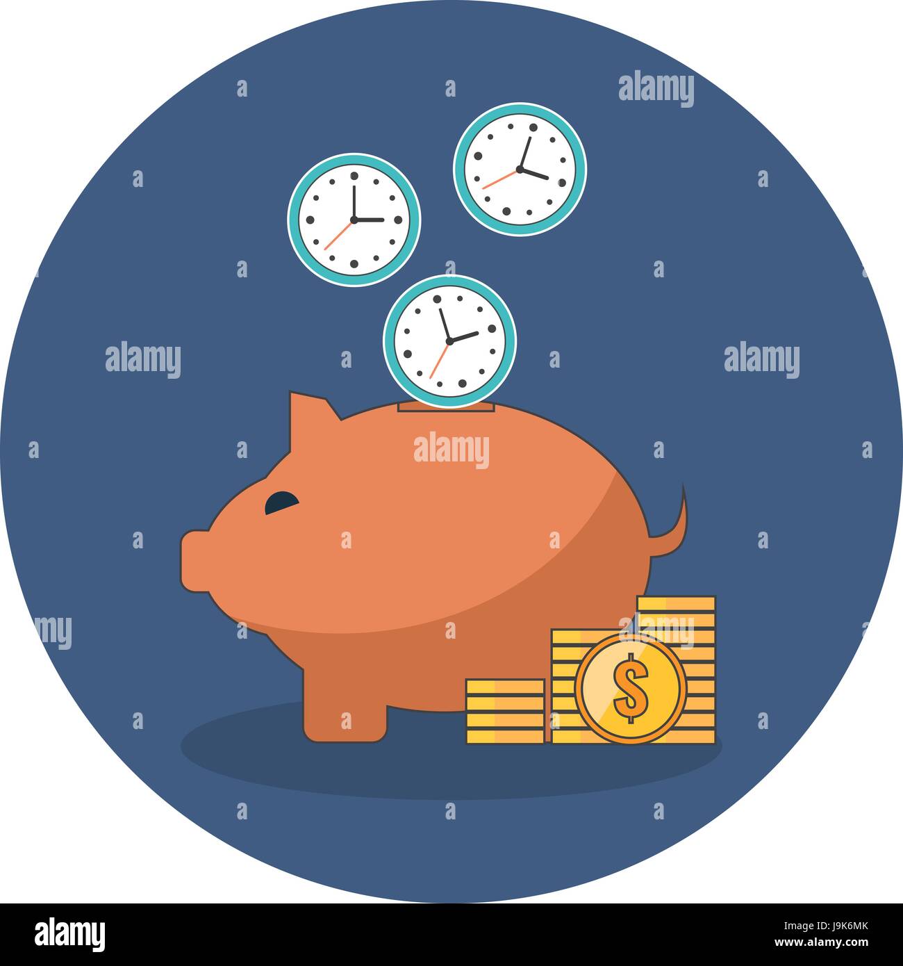 Time is money concept. Flat design. Icon in blue circle on white ...