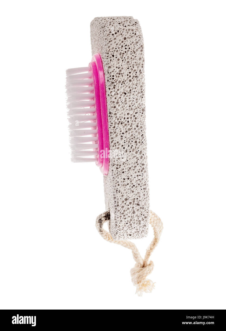 Natural Pumice Stone with rope on white background Stock Photo - Alamy