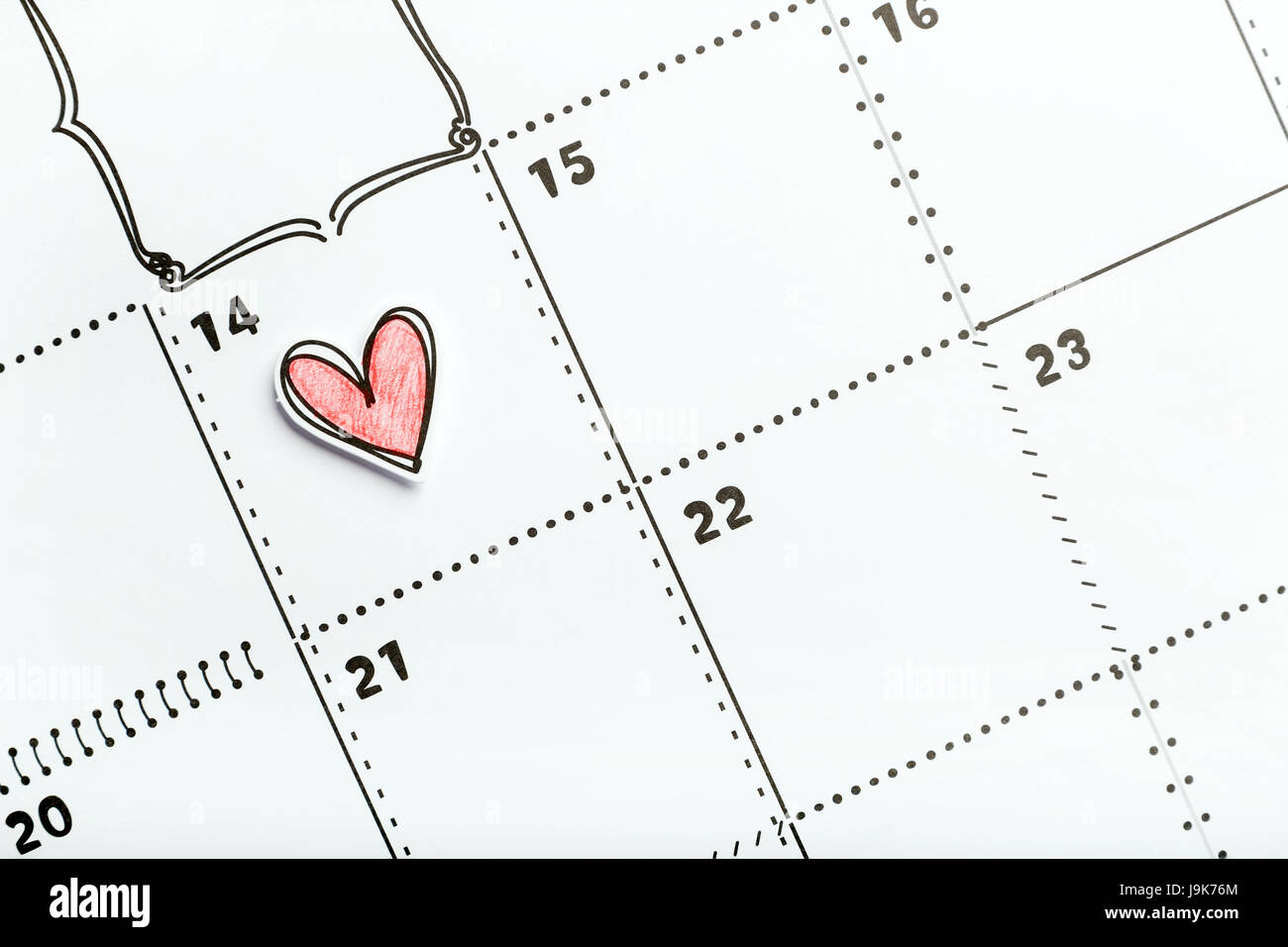Valentines day marked with red heart in the calendar Stock Photo - Alamy