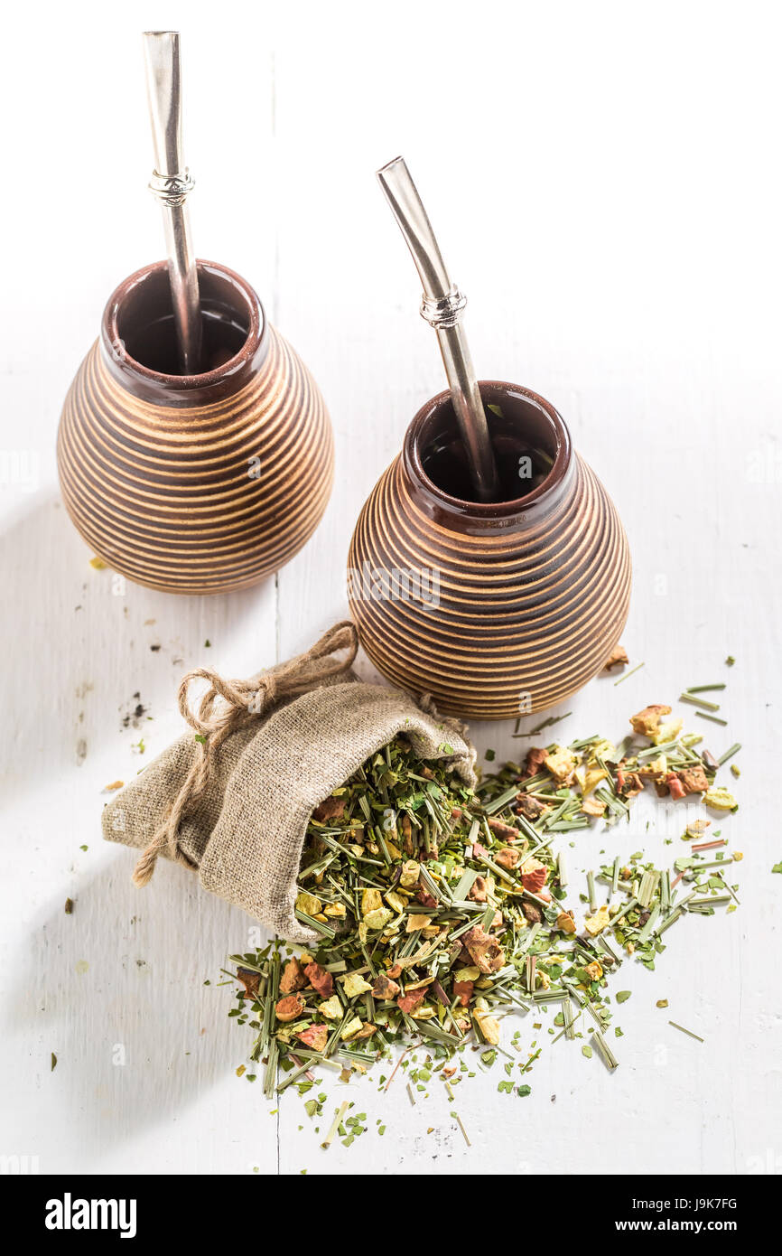 Healthy yerba mate made of fresh dried leaves Stock Photo - Alamy