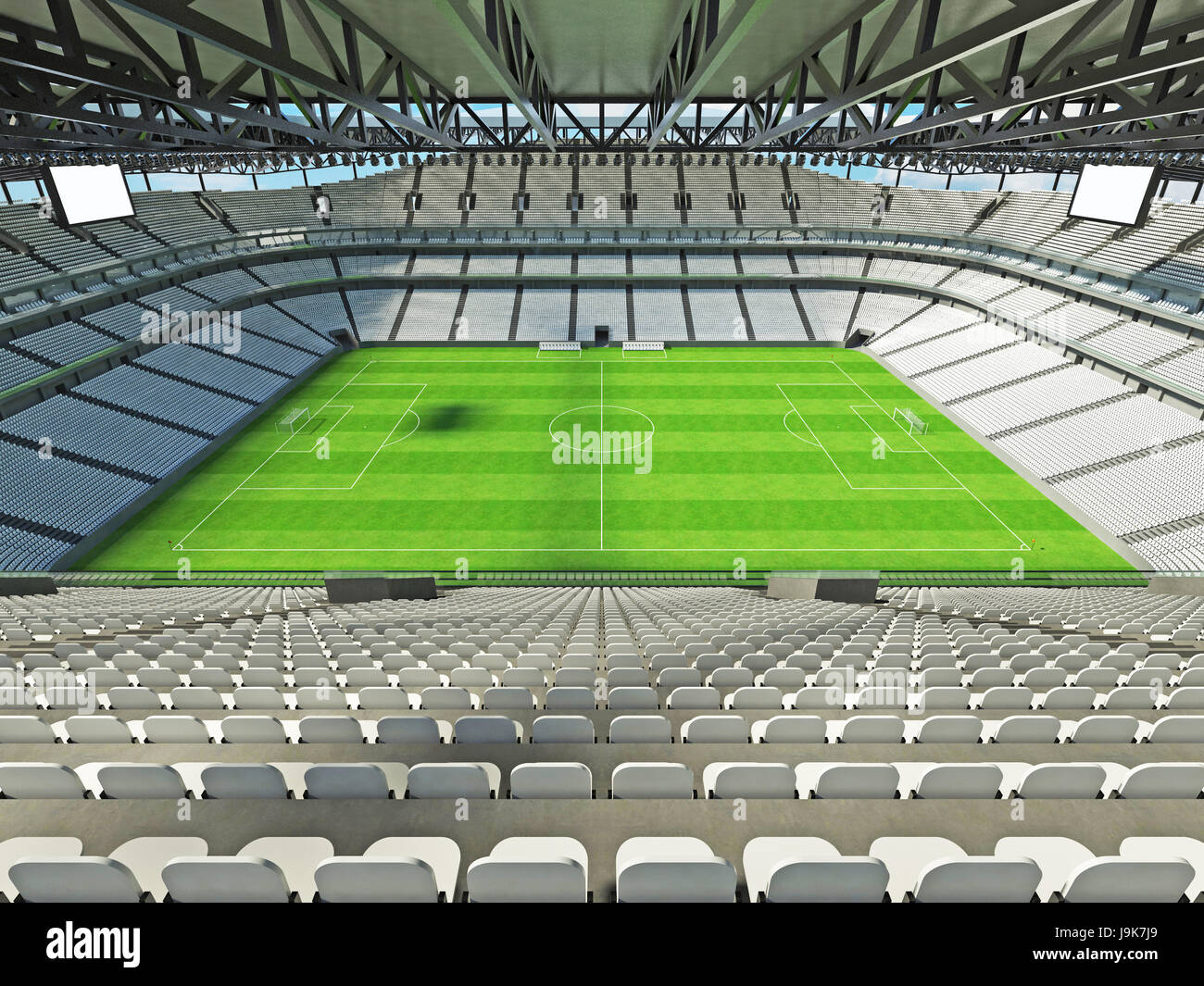Modern football stadium with white seats for fifty thousand fans - 3d ...