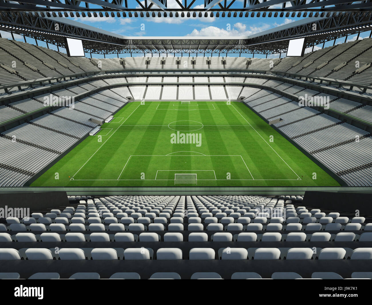 Modern football stadium with white seats for fifty thousand fans - 3d ...