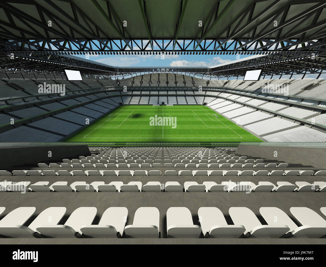 Modern football stadium with white seats for fifty thousand fans - 3d ...