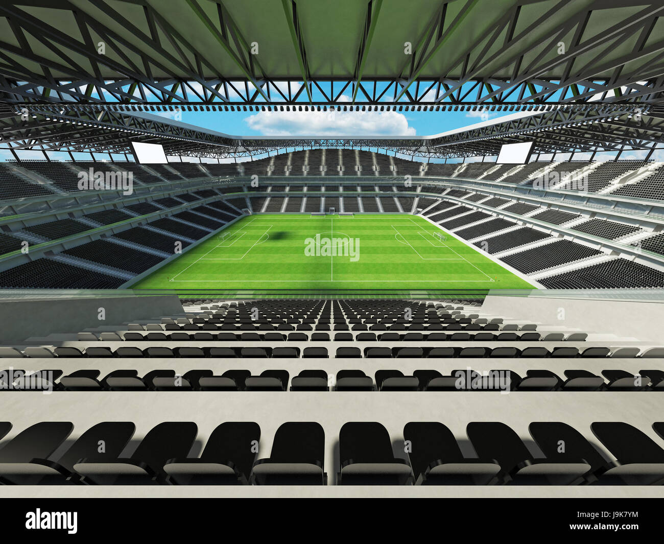 Modern football stadium with black seats for fifty thousand fans - 3d ...