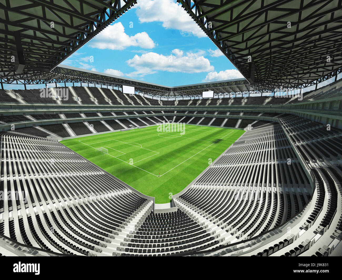 Modern football stadium with black seats for fifty thousand fans - 3d ...