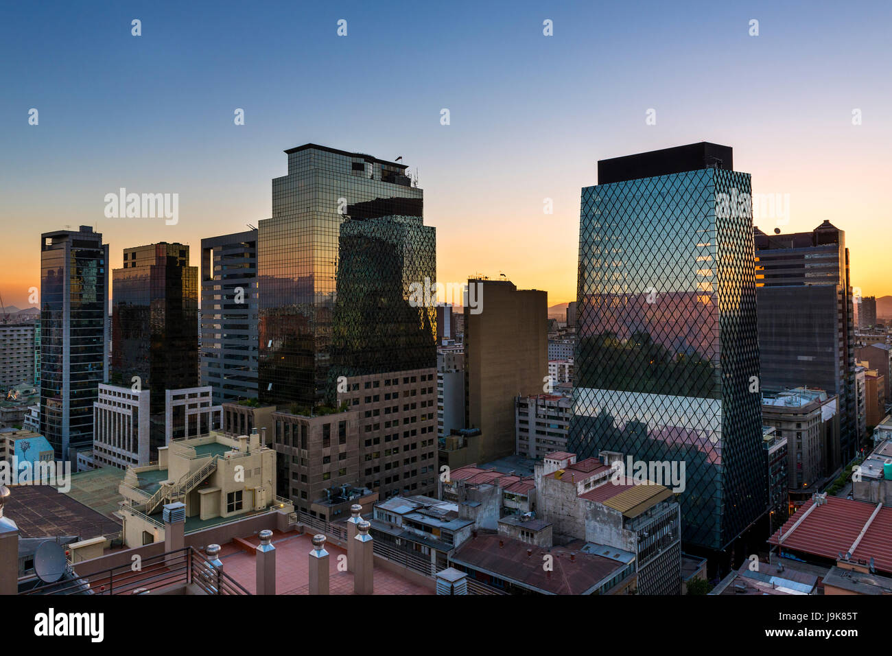 Modern buildings in the downtown of the city of Santiago de Chile at ...