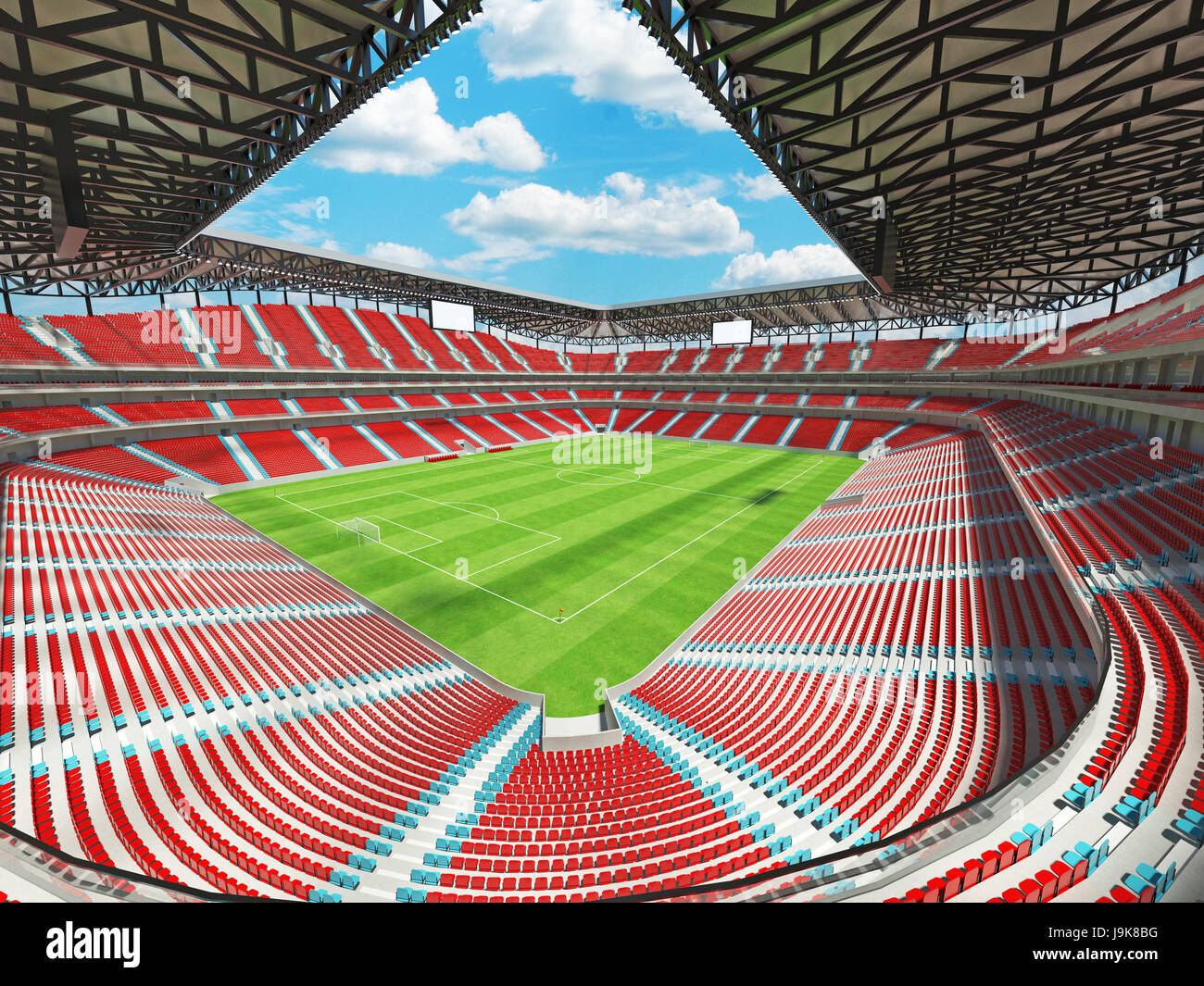 3d render of beautiful modern football stadium with red seats and vip ...