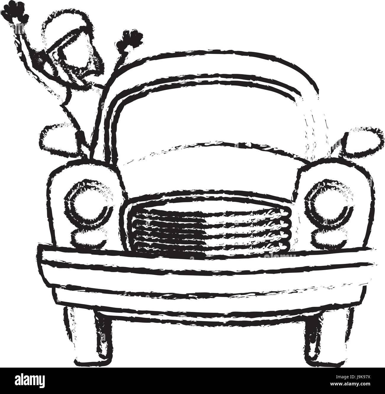 happy woman car trip vacation transport sketch Stock Vector Image & Art ...