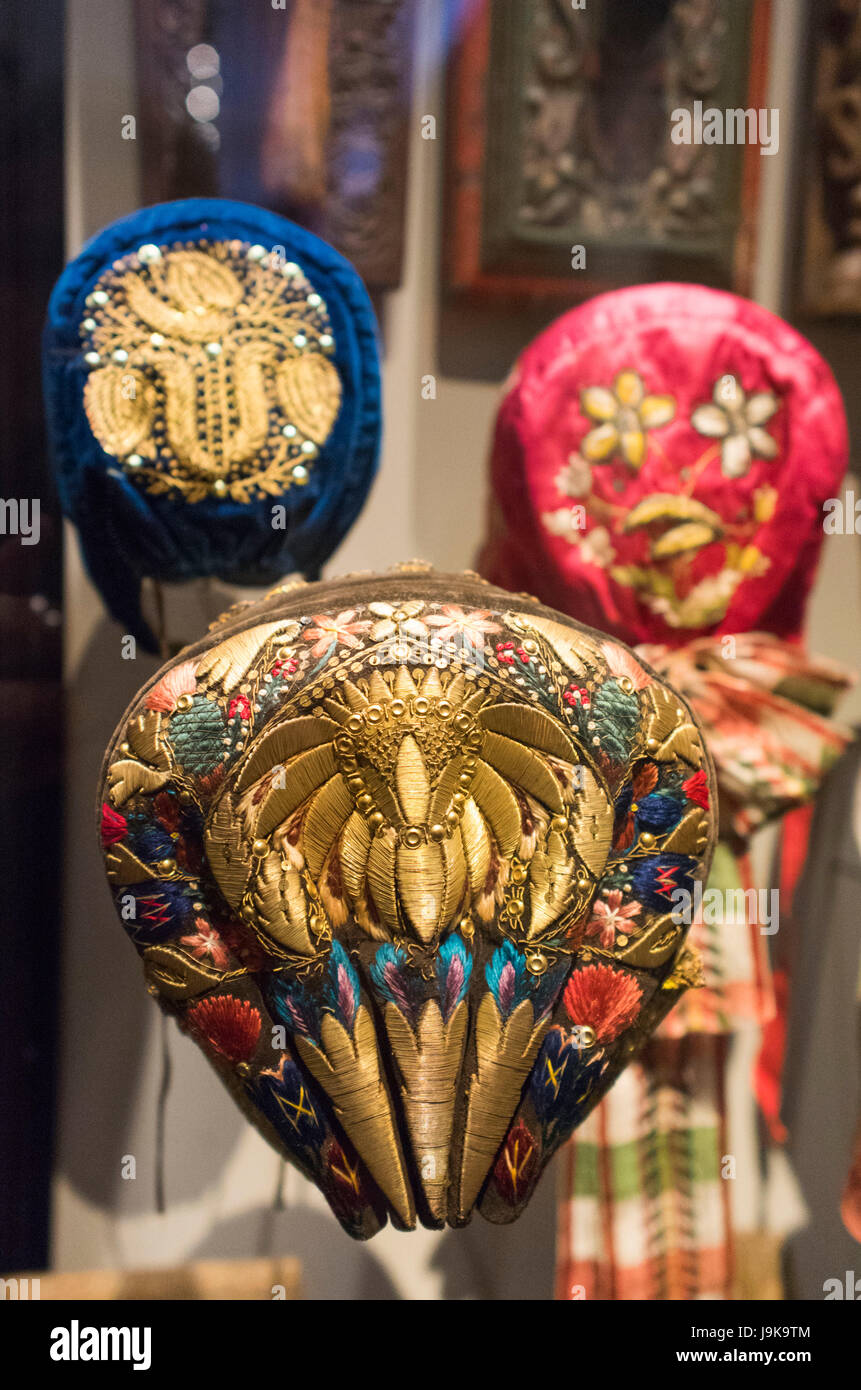 Denmark, Zealand, Copenhagen, National Museum, ornate women's hats ...