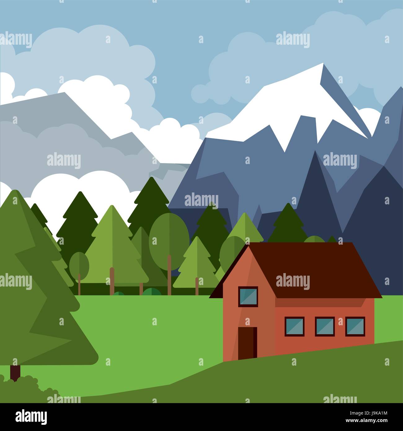 colorful background of natural landscape with country house and ...