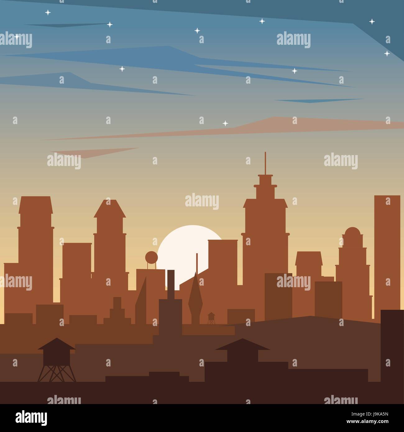 colorful background of dawn landscape of city Stock Vector Image & Art ...