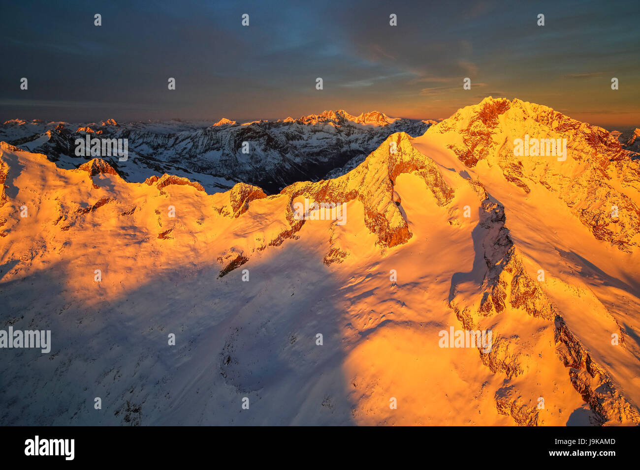 Aerial view of Mount Disgrazia group at sunset Masino Valley Valtellina ...