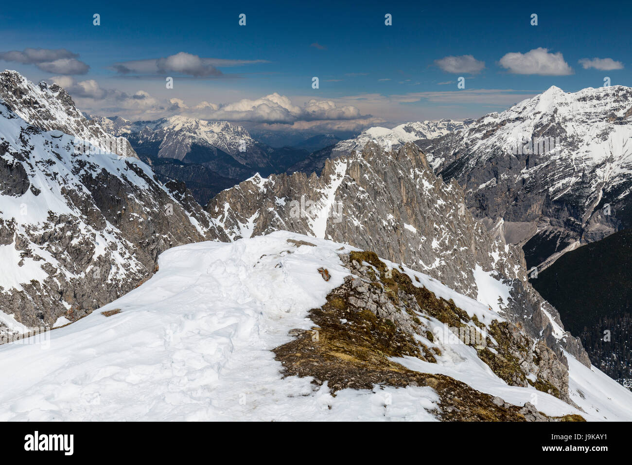 Europe, Austria, Tyrol, Innsbruck, View from Hafelekar, Nordkette, Alps ...