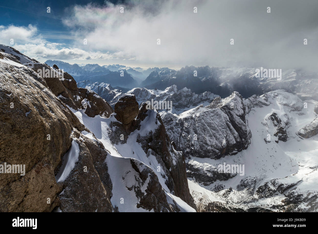 Europe, Italy, Alps, Dolomites, Mountains, View from Punta Rocca ...