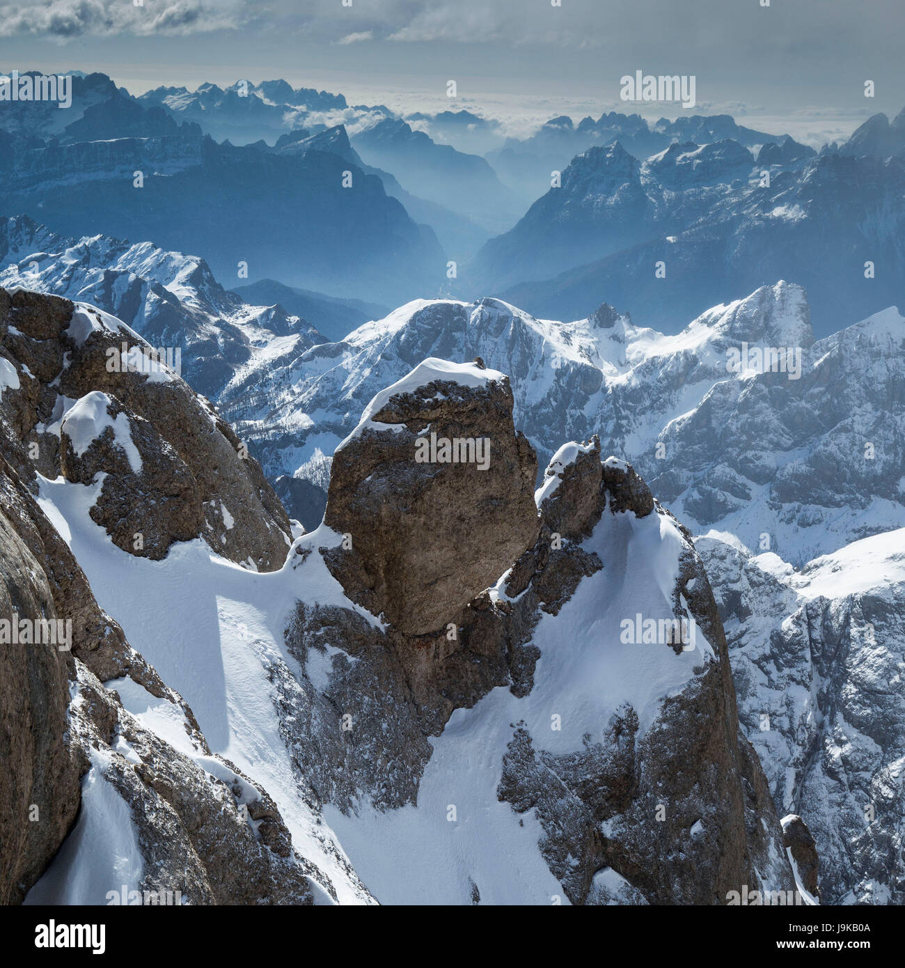 Europe, Italy, Alps, Dolomites, Mountains, View from Punta Rocca ...