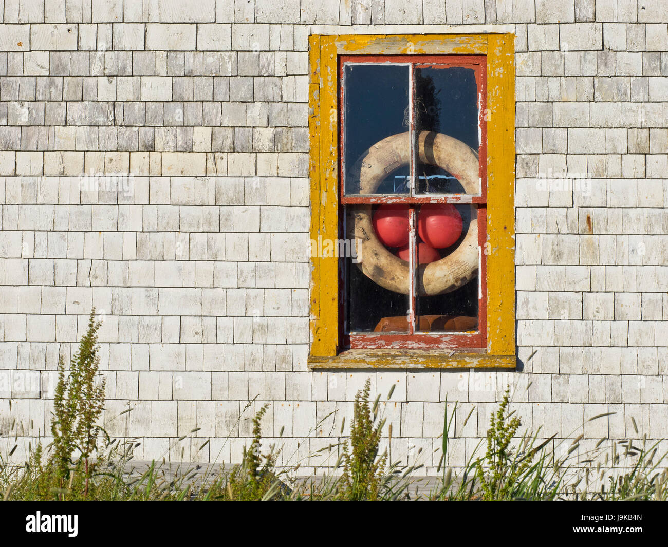 Life preserver and buoys in window Stock Photo - Alamy