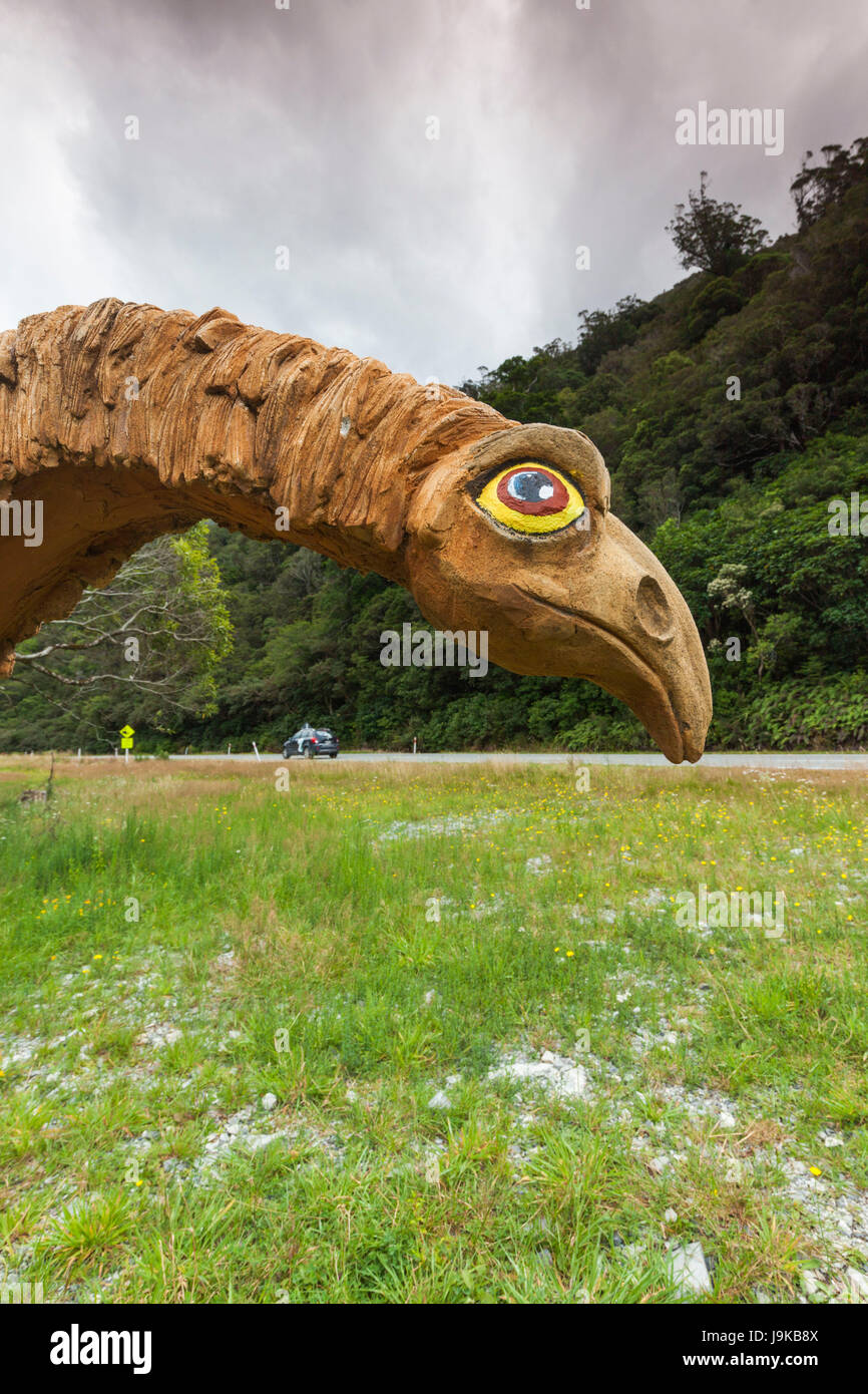 New Zealand, South Island, West Coast, Otira, sculptures of the Big Moa ...