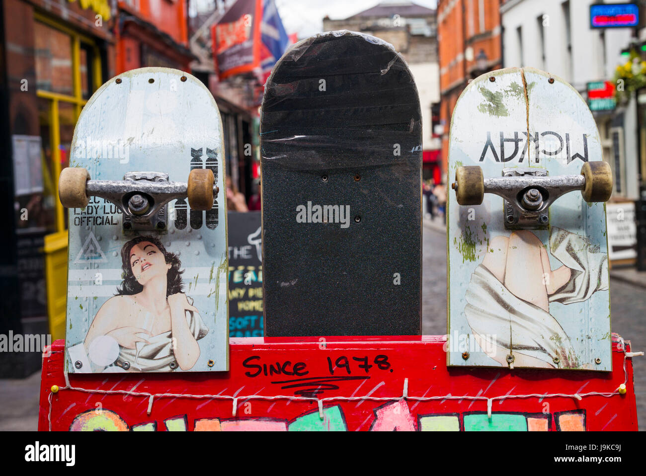 Ireland, Dublin, Temple Bar area, Crown Alley, skateboards Stock Photo ...