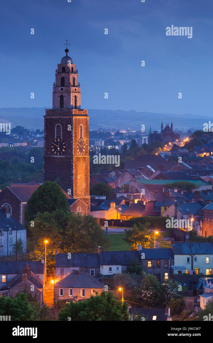 Ireland, County Cork, Cork City, St. Anne's Church, elevated view, dusk ...