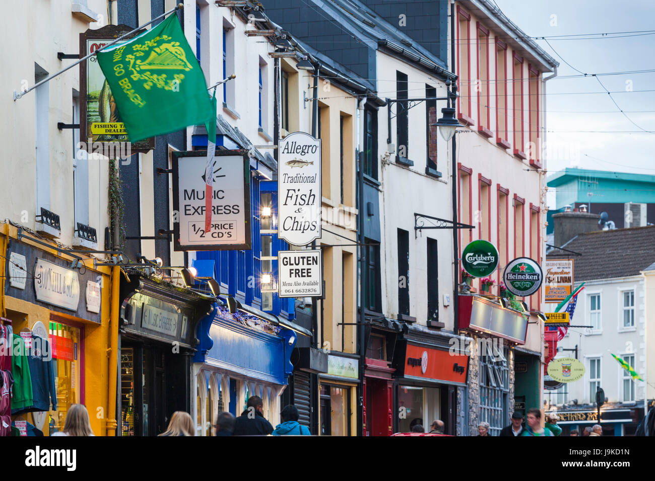 Ireland, County Kerry, Ring of Kerry, Killarney, Main Street signs ...