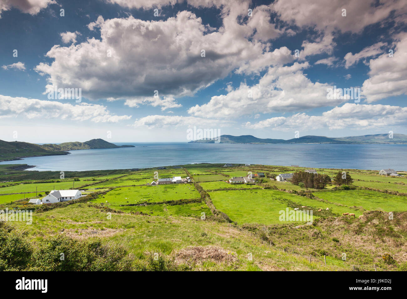 Ireland, County Kerry, Ring of Kerry, Loher, elevated coastal landscape ...