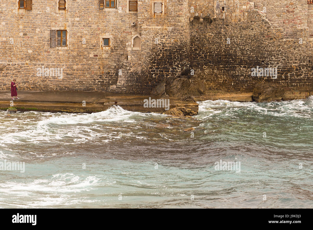 Promenade, Stone Wall of The Old Town Budva, Montenegro Stock Photo - Alamy