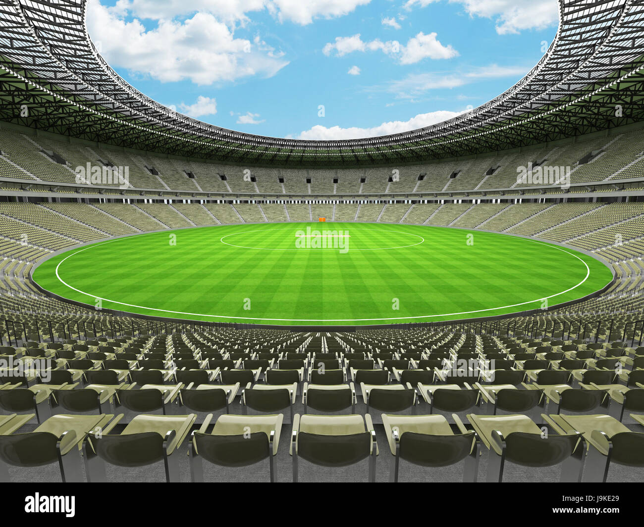 3D render of a beautiful modern round cricket stadium with olive gray ...