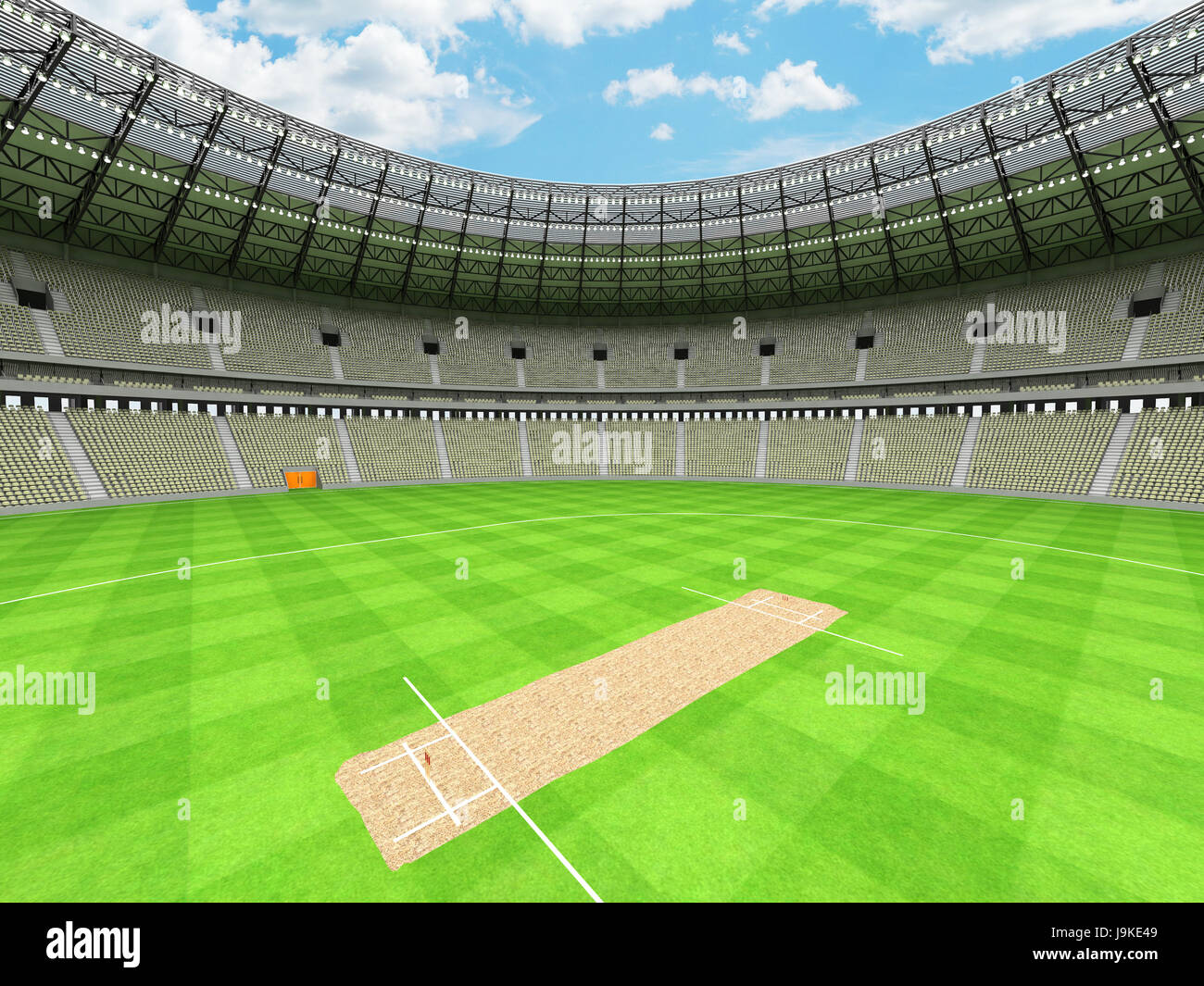 3D render of a beautiful modern round cricket stadium with olive gray ...