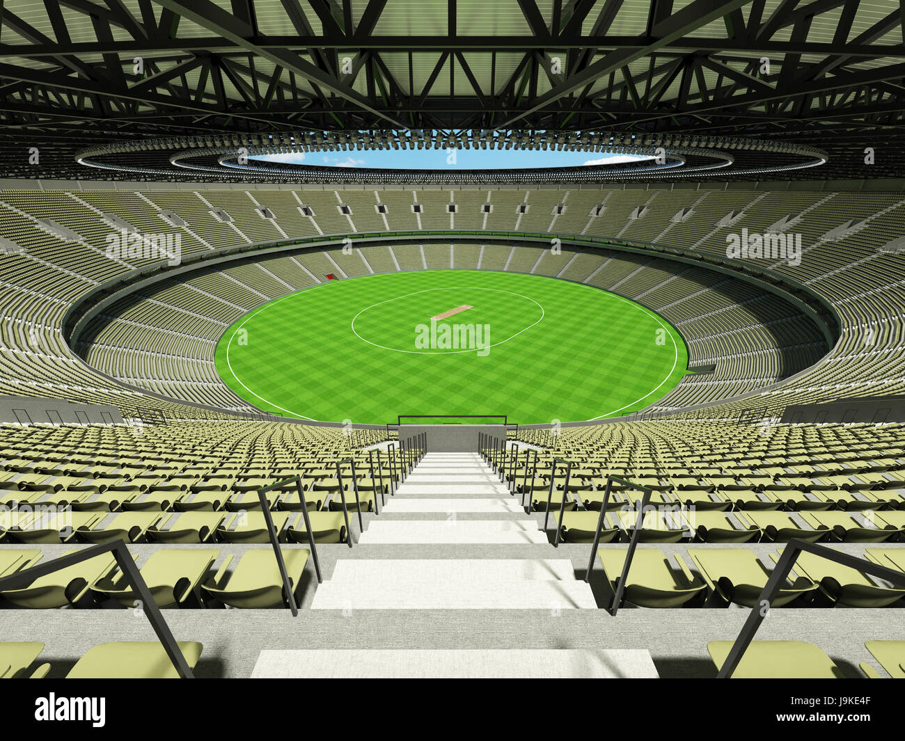 3D render of a beautiful modern round cricket stadium with olive gray ...