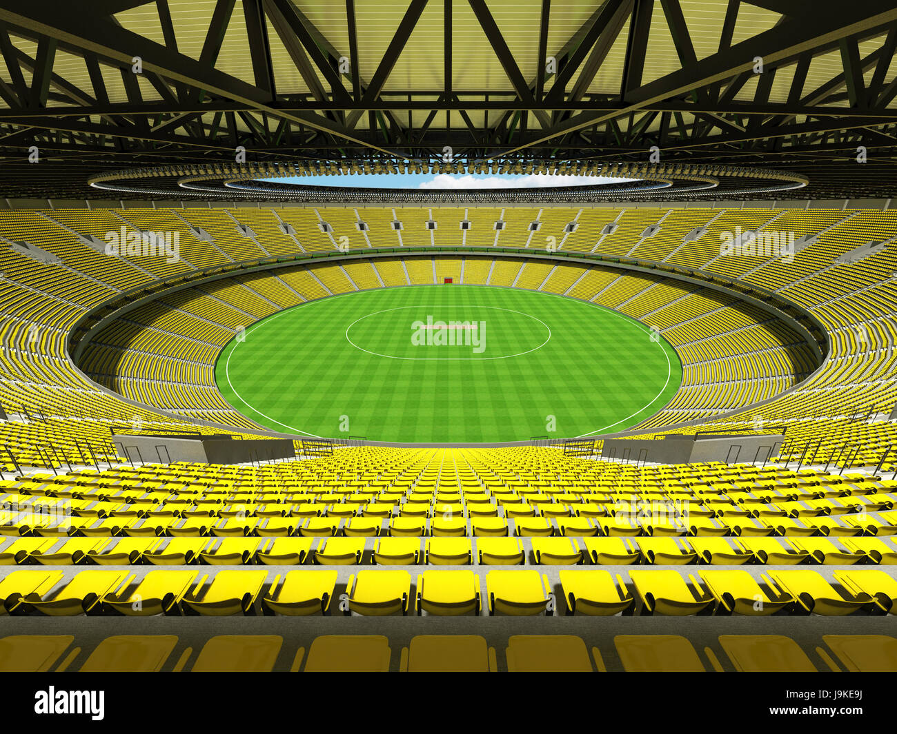 3D render of a beautiful modern round cricket stadium with bright ...