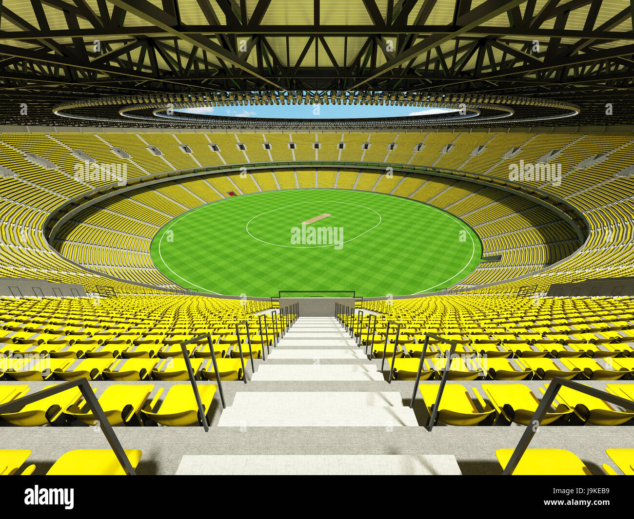 3D render of a beautiful modern round cricket stadium with bright ...