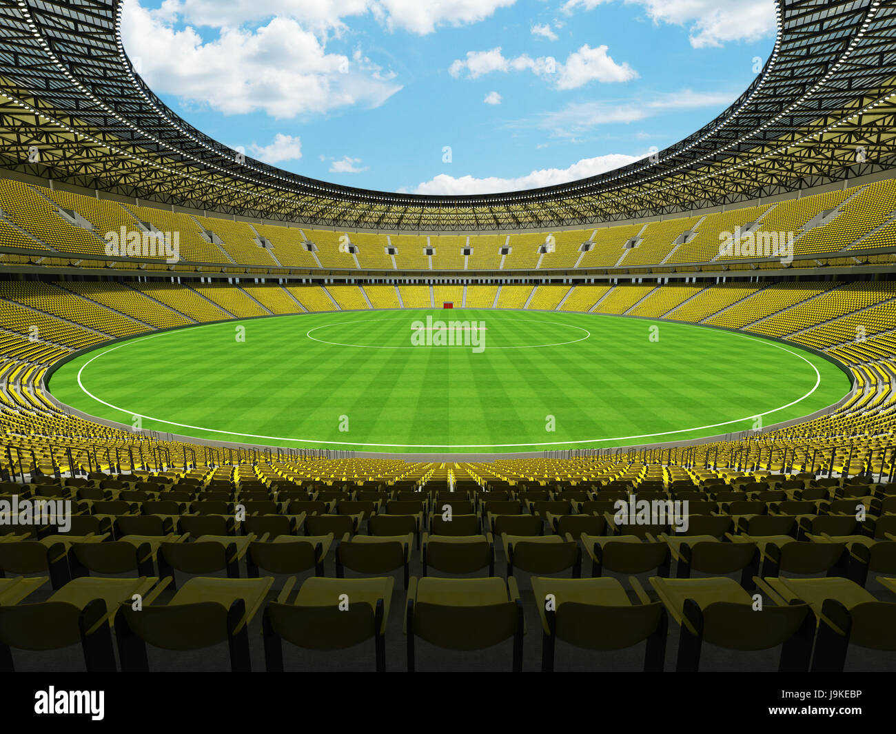 3D render of a beautiful modern round cricket stadium with bright ...