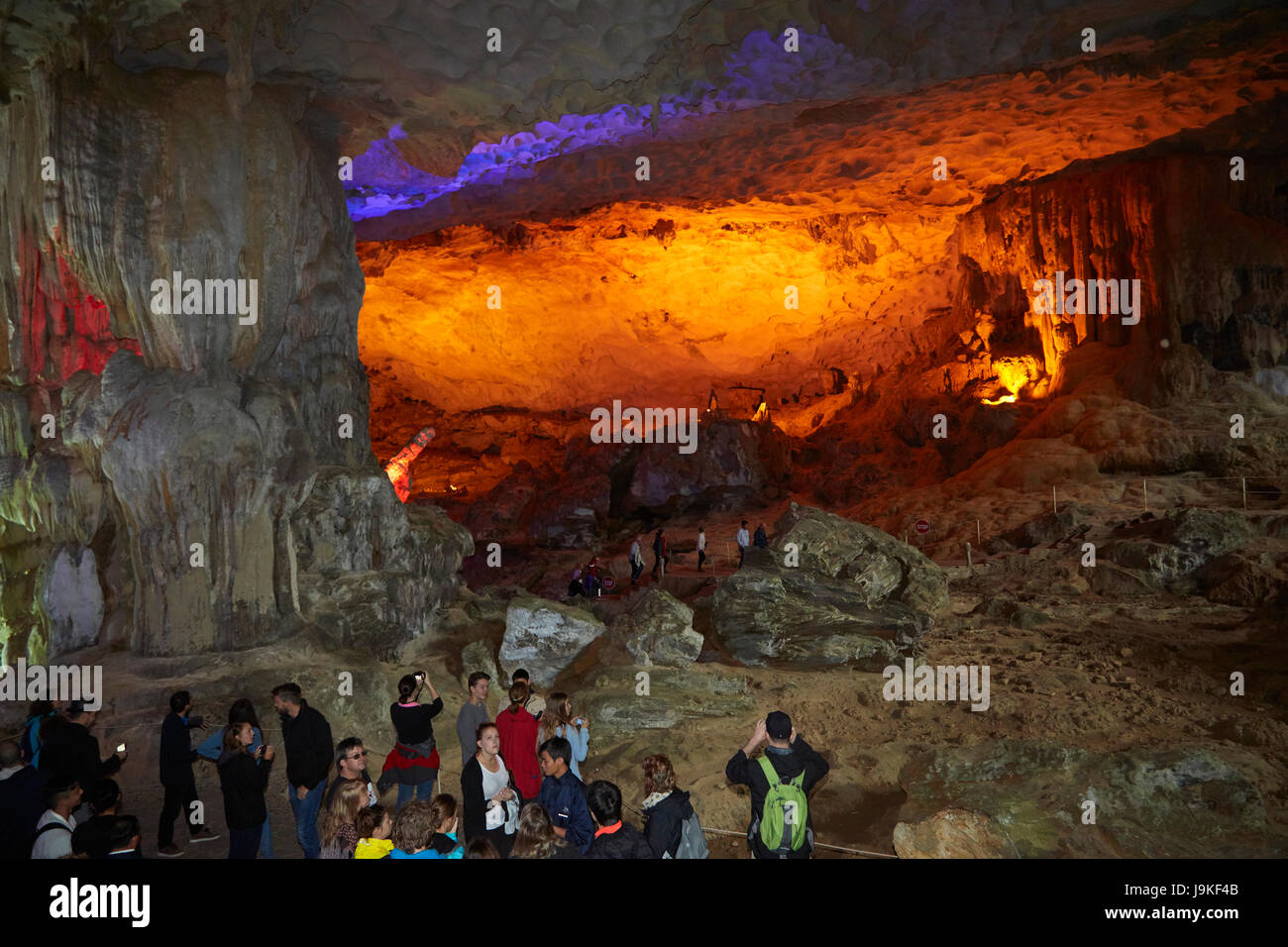 Limestone formations and tourists, Surprise Cave (Hang Sung Sot Cave), Ha Long Bay (UNESCO World ...
