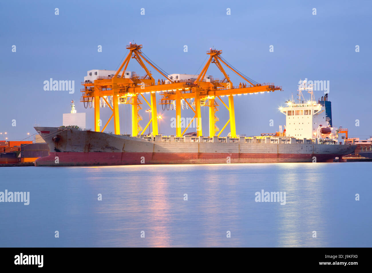 night, nighttime, logistics, dusk, container, freight, ship, cargo ...