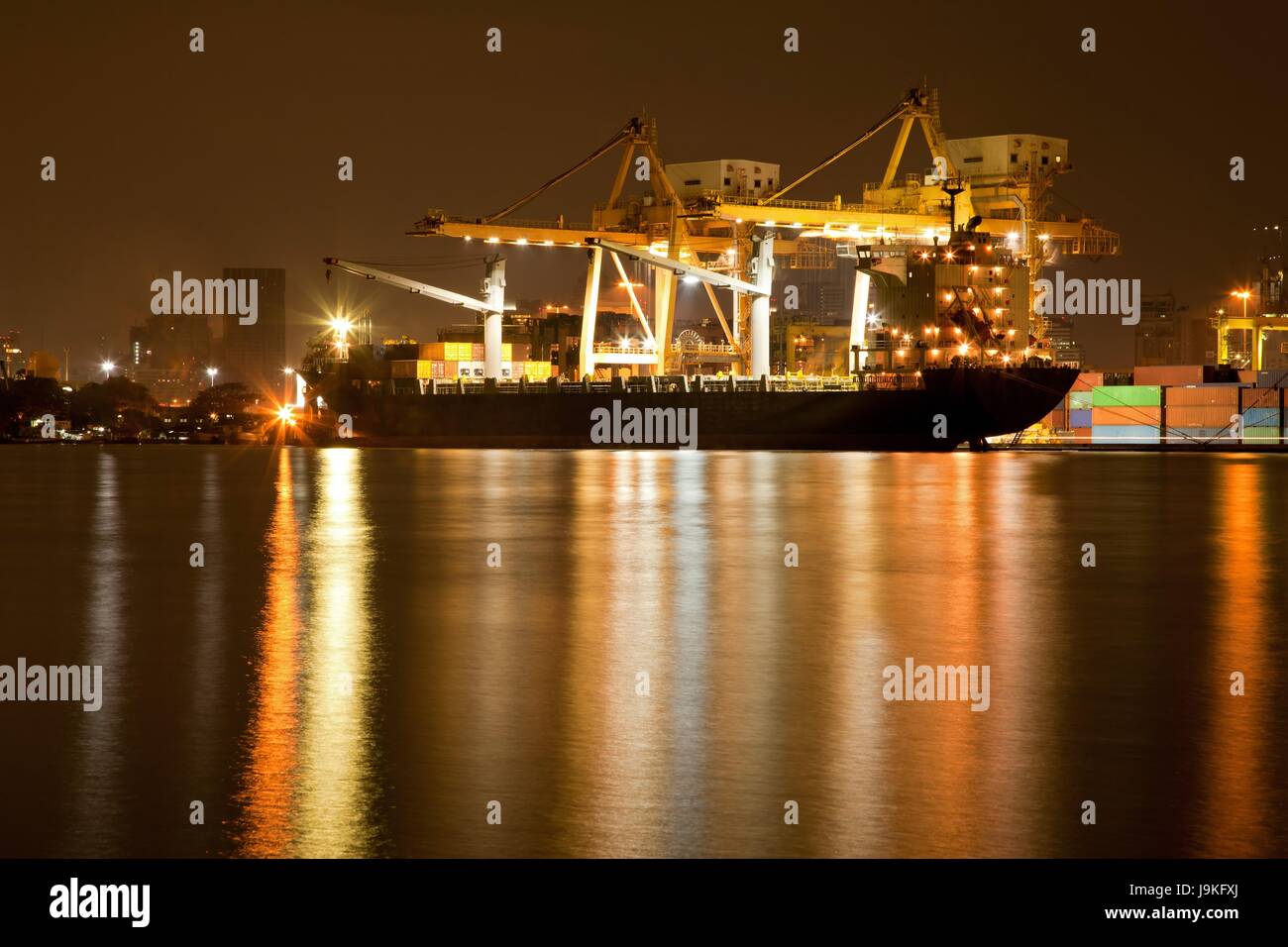 night, nighttime, logistics, dusk, container, freight, ship, cargo ...