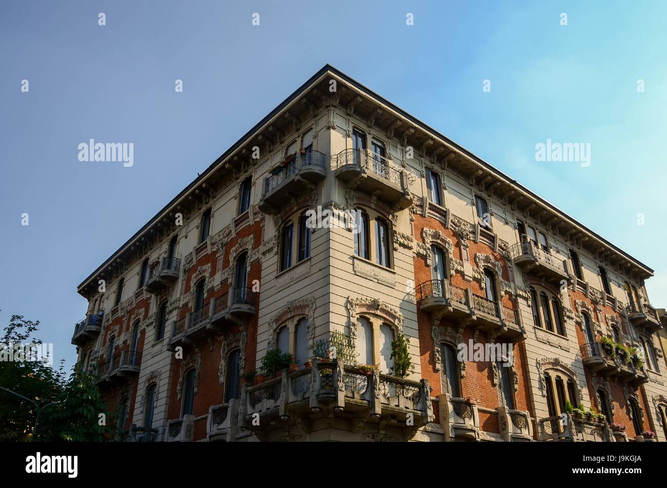 Milan (Lombardy, Italy): typical residential palace in liberty (art ...