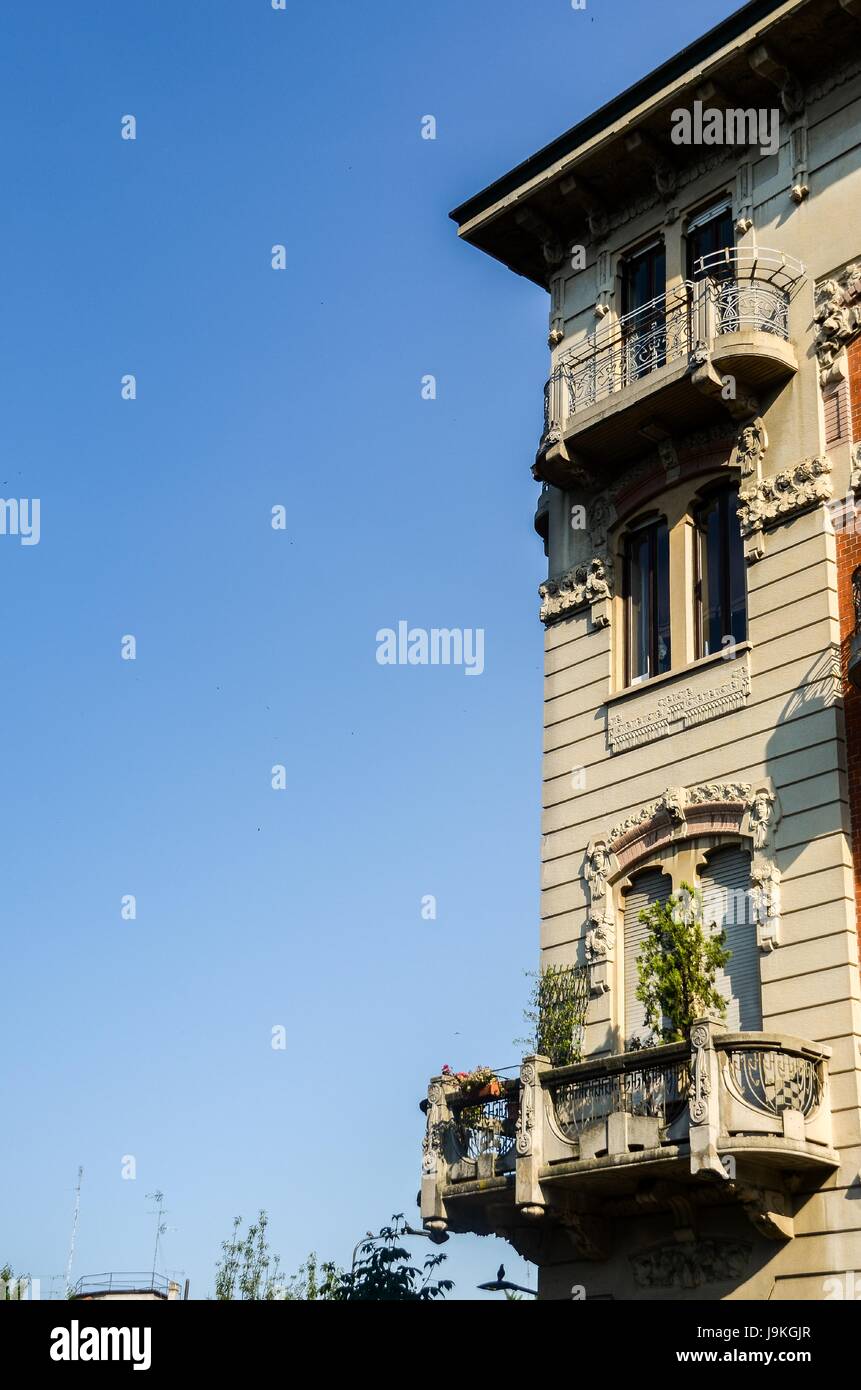 Milan (Lombardy, Italy): typical residential palace in liberty (art ...