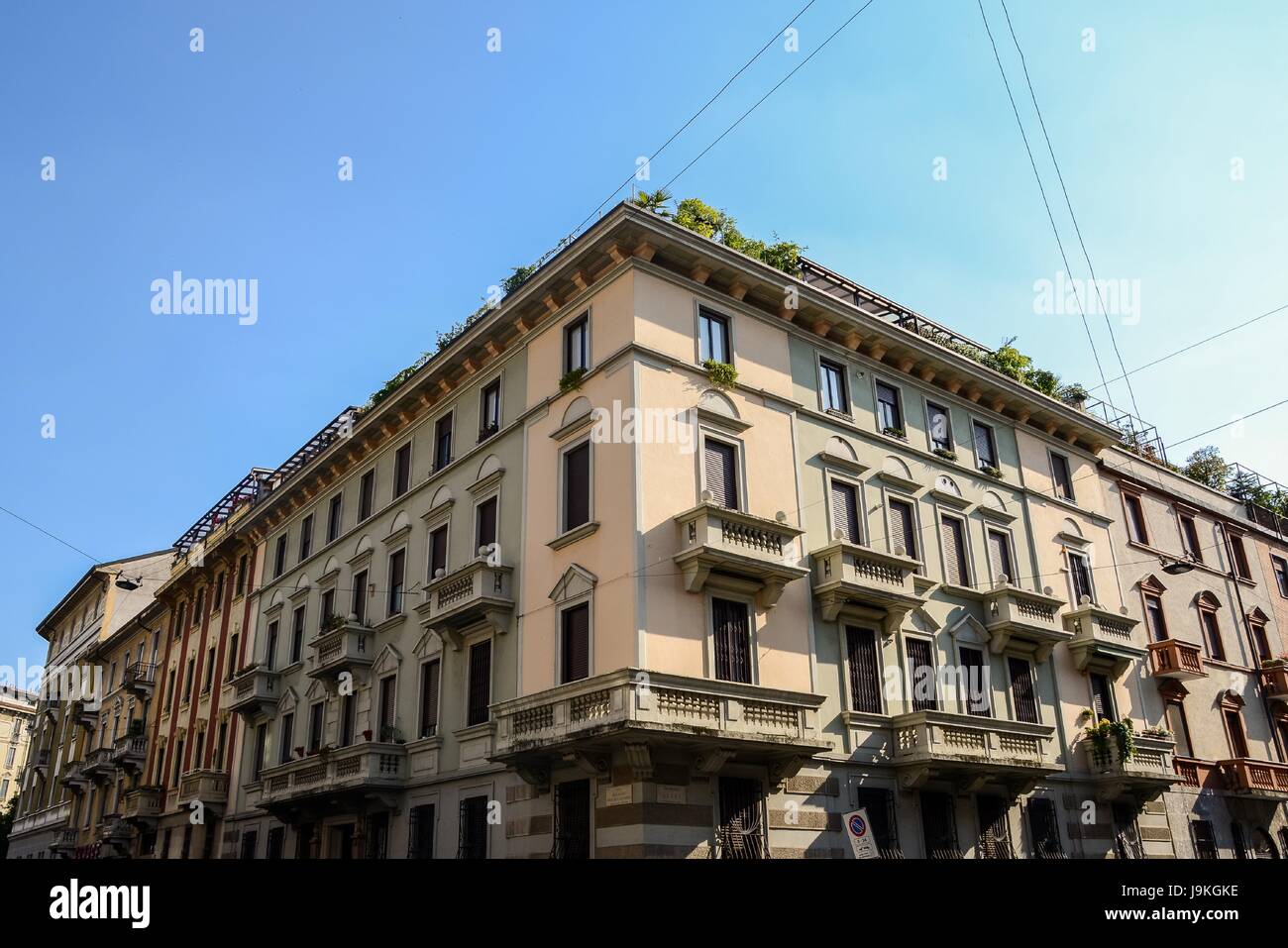 Milan (Lombardy, Italy): typical residential palace in liberty (art ...