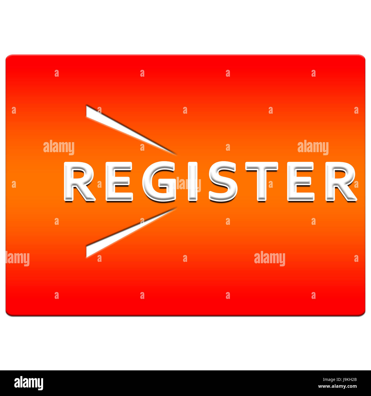 Big orange isolated register button with arrows Stock Photo - Alamy