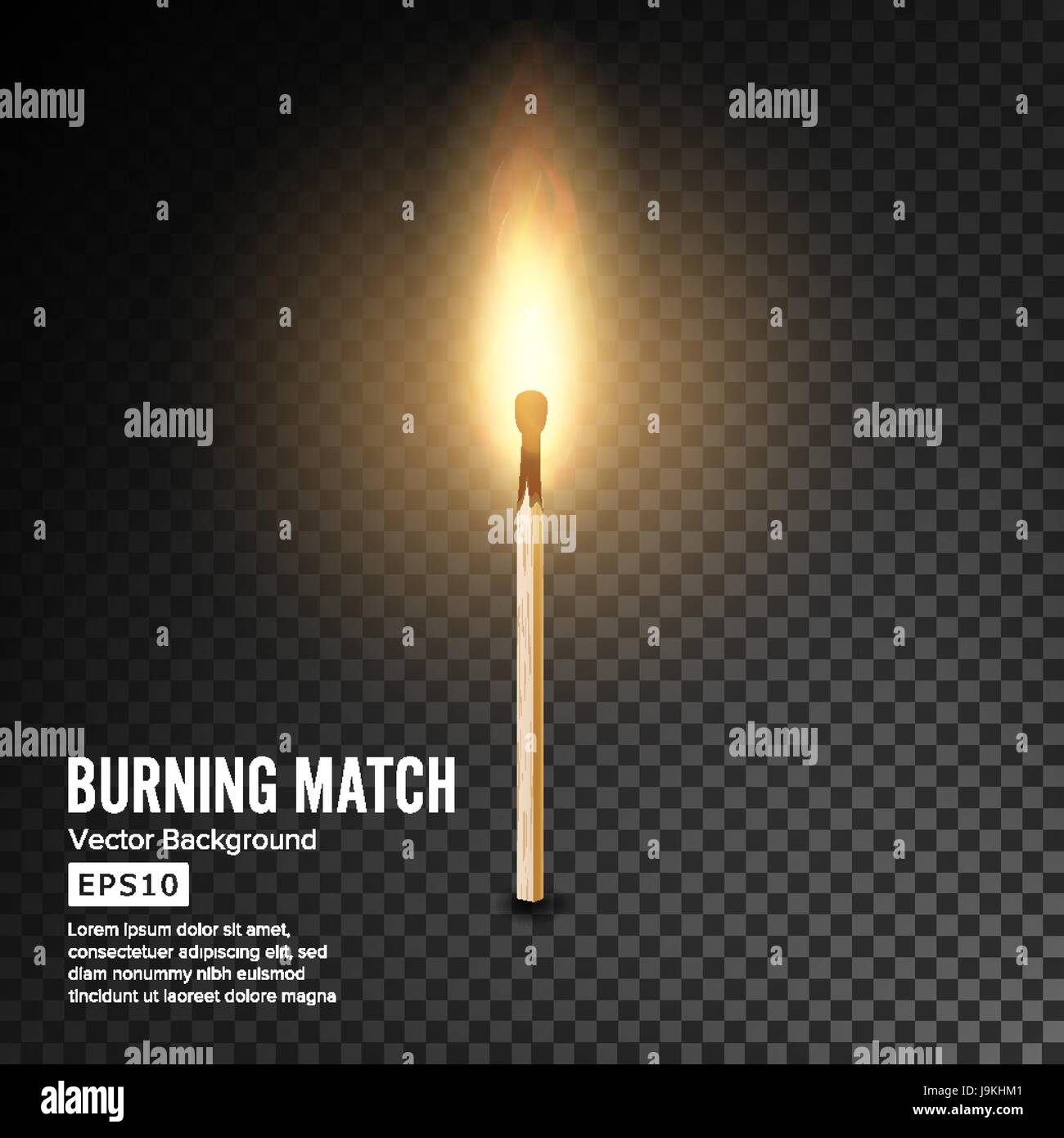 Realistic Burning Match Vector. Matchstick Flame. Transparency Grid ...