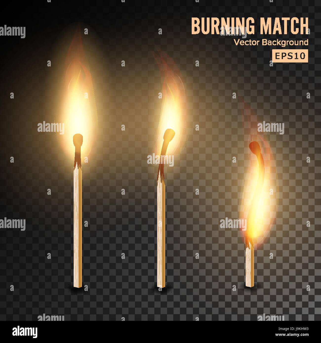 Realistic Burning Match Vector. Matchstick Flame. Transparency Grid ...