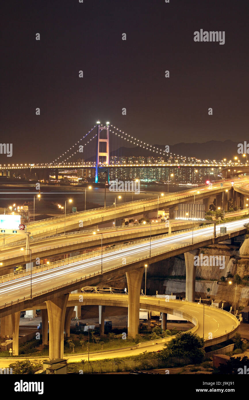 traffic, transportation, bridge, night, nighttime, car, automobile ...