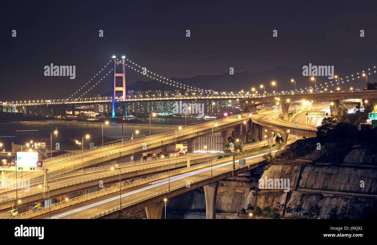 traffic, transportation, bridge, night, nighttime, car, automobile ...