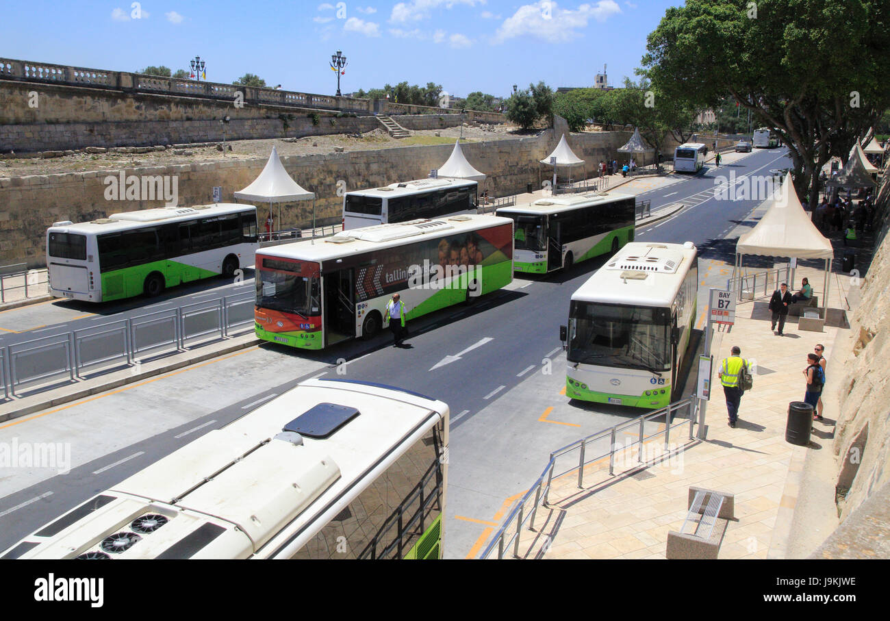 Buses at city centre bus station city of Valletta, Malta Stock Photo ...