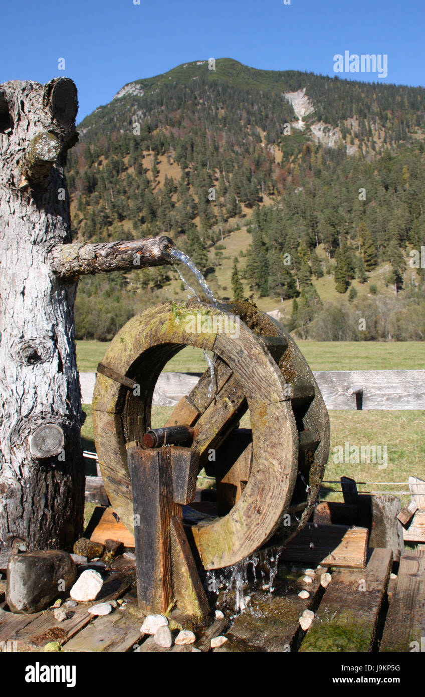 wheel, wood, fountain, mill, water mill, water, stone, wheel, wood ...