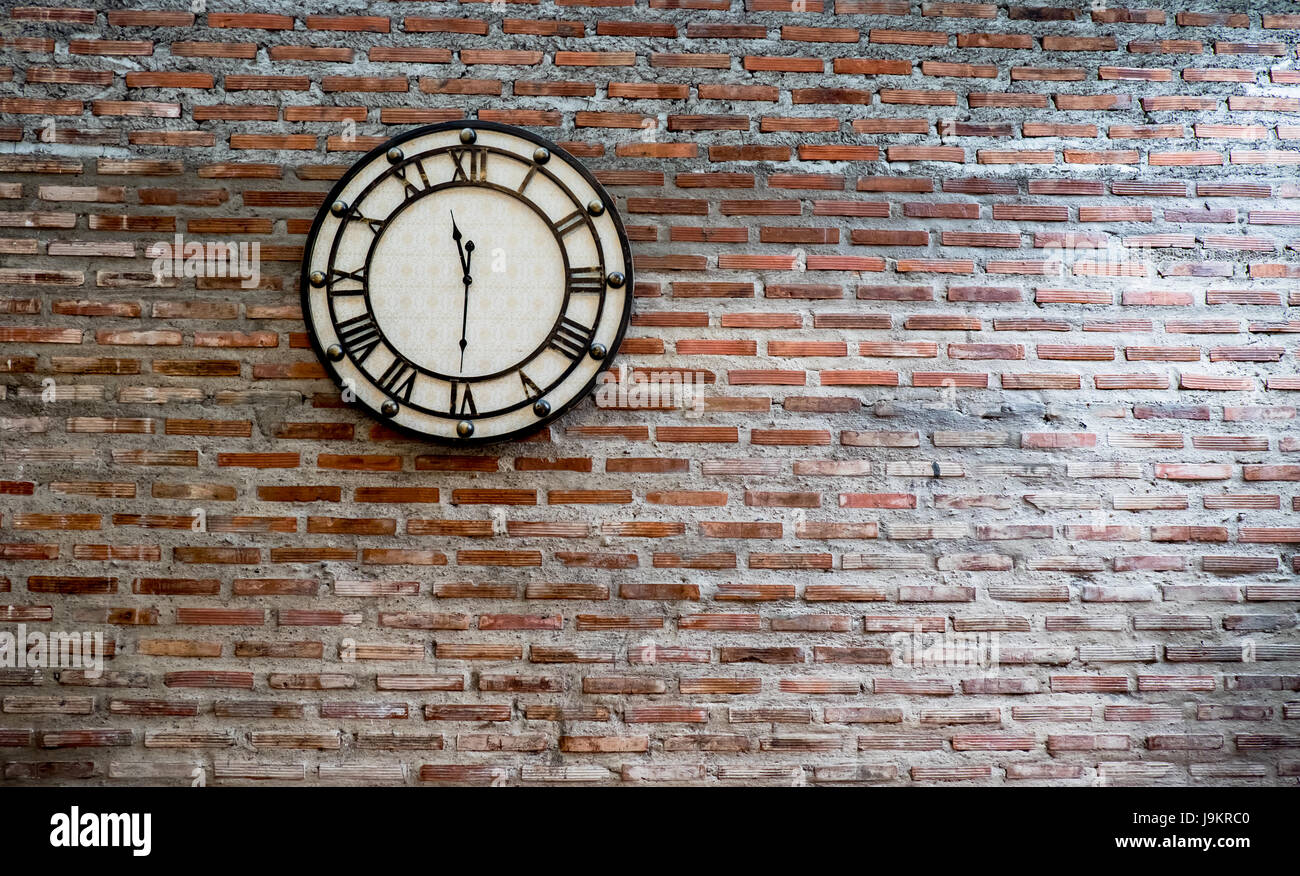 vintage clock on brick wall background Stock Photo - Alamy