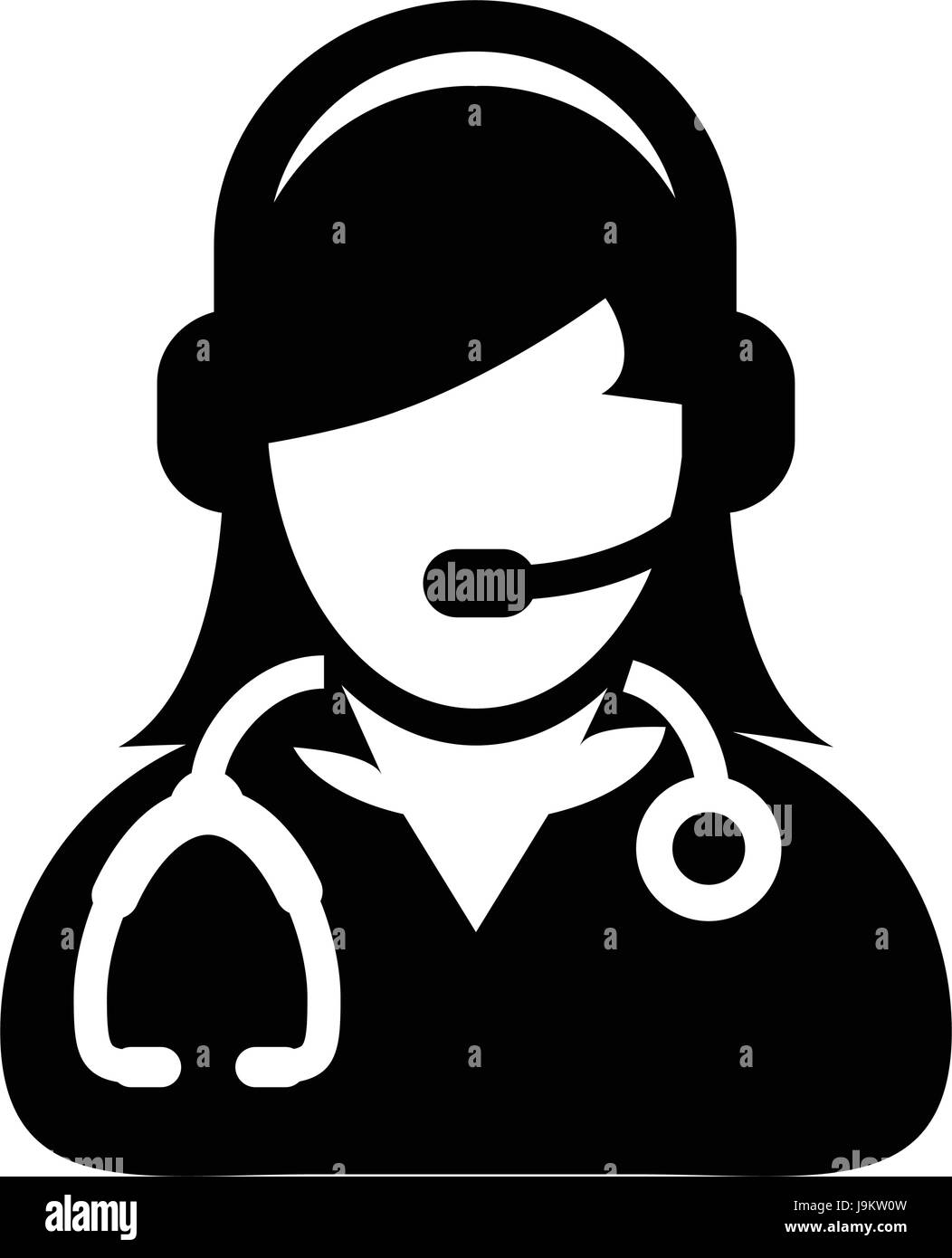Woman Doctor Icon Symbol With Online Support Wearing Headphone For ...