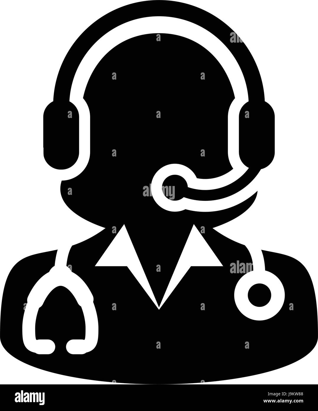 Woman Doctor Icon Symbol With Online Support Wearing Headphone For ...