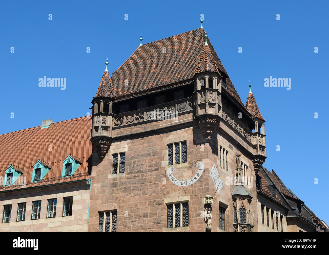 house, building, clock, nuremberg, sun dial, blue, house, building ...